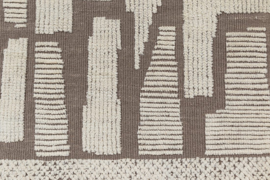 Moroccan Deco Natural/Ivory/Steel Brown Wool Rug - Kebabian's Rugs