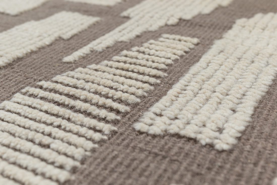 Moroccan Deco Natural/Ivory/Steel Brown Wool Rug - Kebabian's Rugs