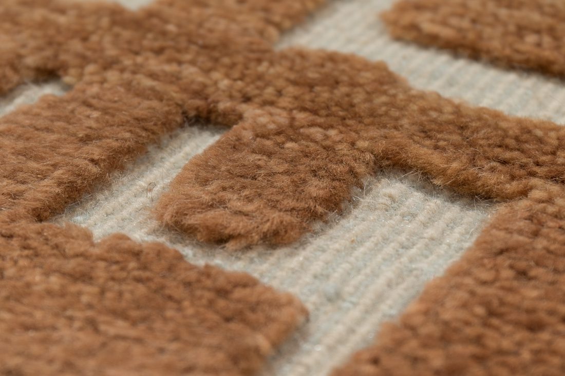 Emerson Caramel Light Blue/Ivory Woven Knotted Wool Rug - Kebabian's Rugs